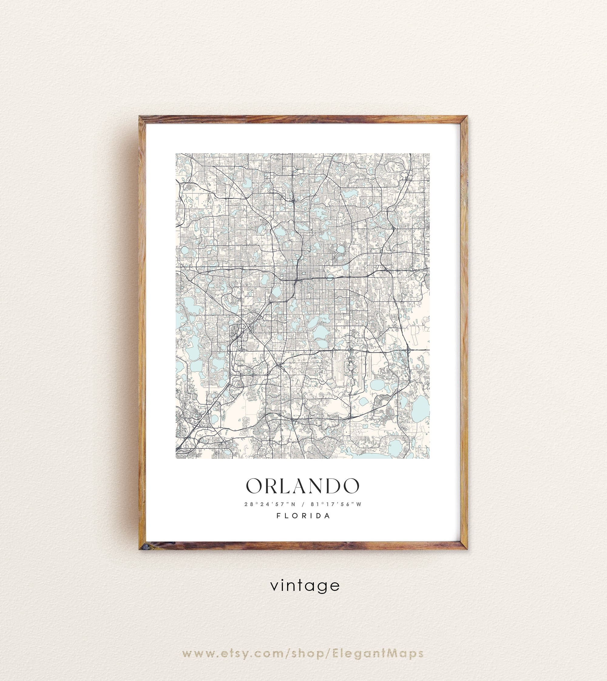 Orlando Florida map Orlando FL map Orlando city print | Etsy