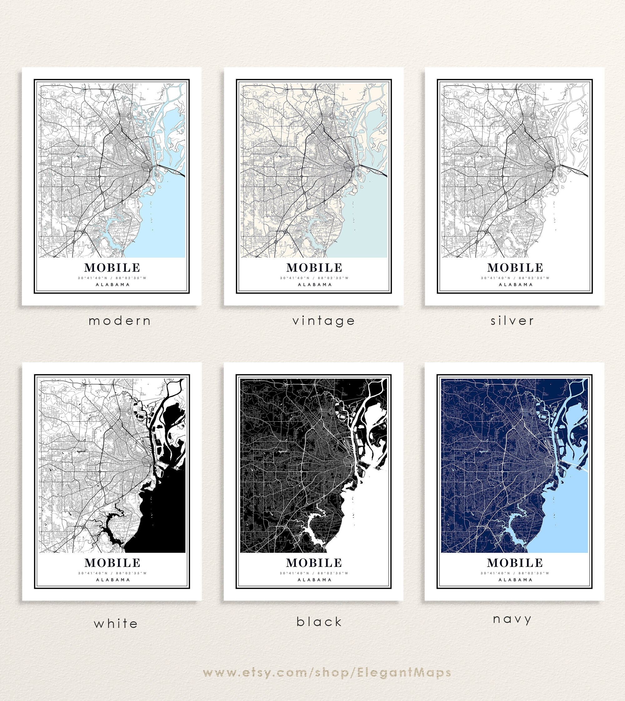 Mobile Alabama map Mobile AL map Mobile city map Mobile | Etsy