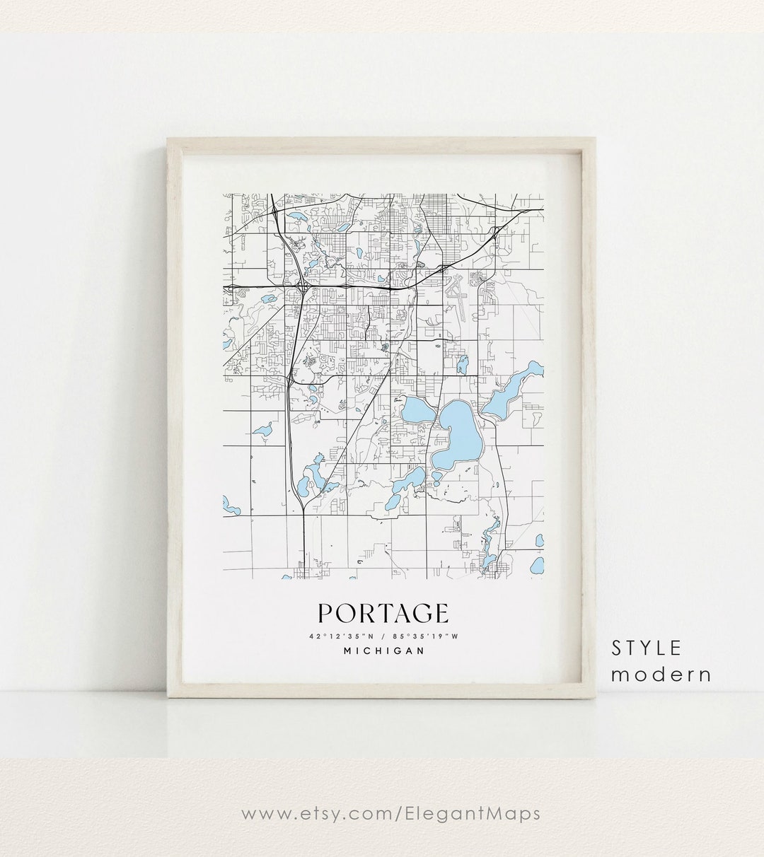 Portage Michigan Map, Portage MI Map, Portage City Print, Portage ...