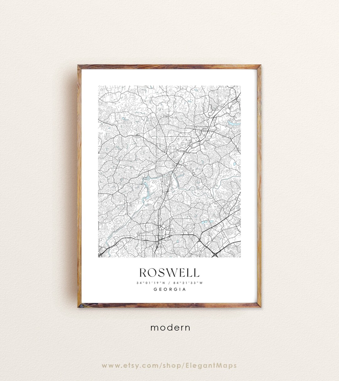 Roswell Georgia Map, Roswell GA Map, Roswell City Print, Roswell Poster ...
