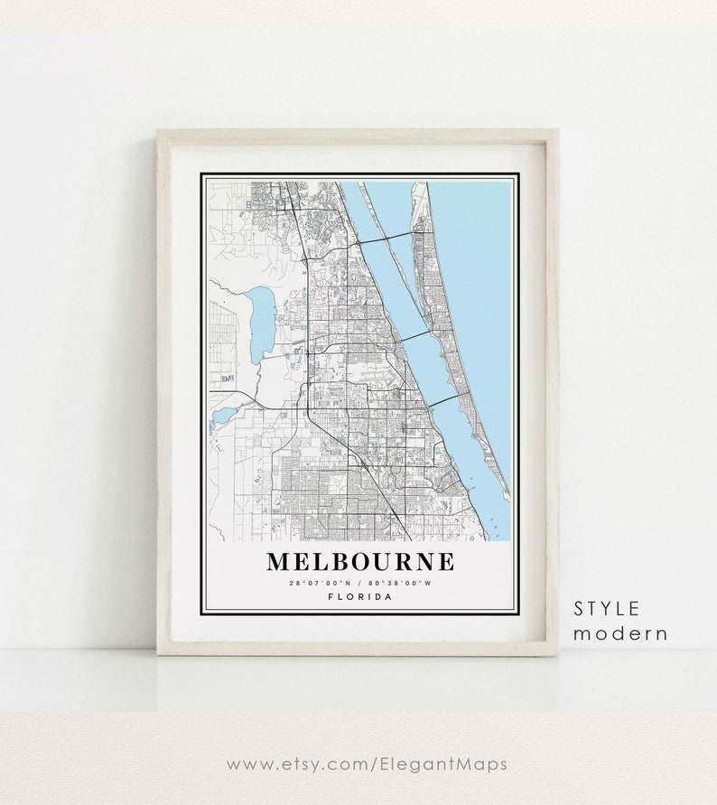 Melbourne Florida Map Melbourne FL Map Melbourne City Map | Etsy