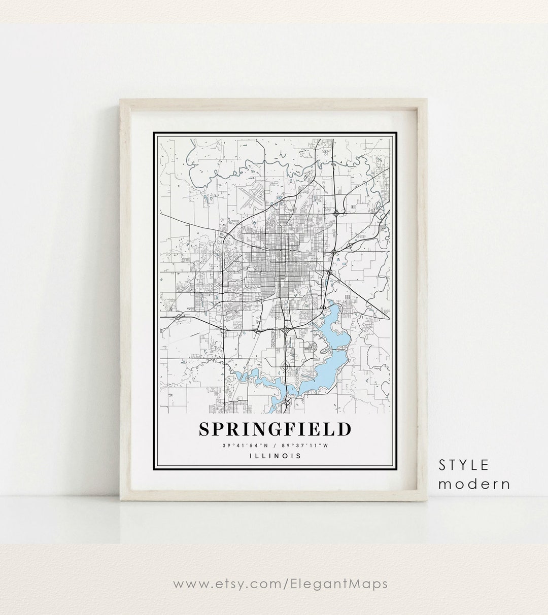 Springfield Illinois Map Springfield IL Map Springfield City - Etsy