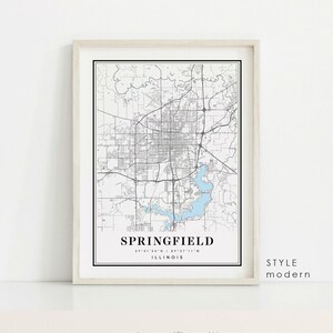 Springfield Illinois Map Springfield IL Map Springfield City - Etsy