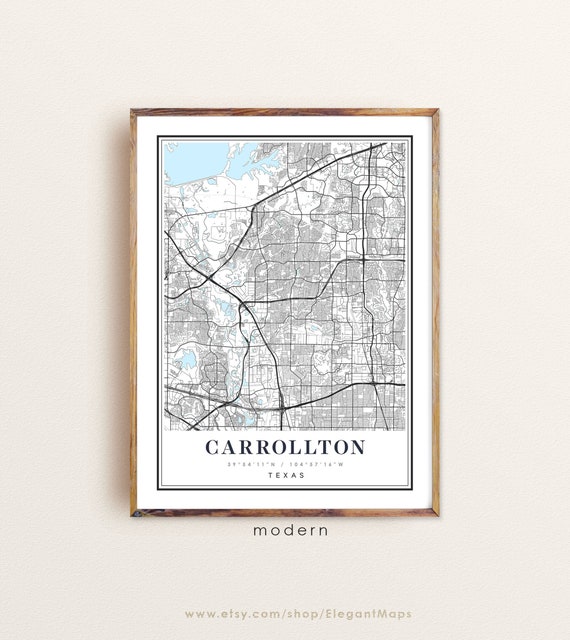 Carrollton Texas map Carrollton TX map Carrollton city map | Etsy