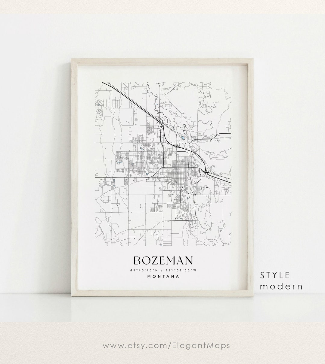 Bozeman Montana Map, Bozeman MT Map, Bozeman City Print, Bozeman Poster ...