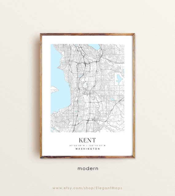 Kent Washington Map Kent WA Map Kent City Print Kent - Etsy