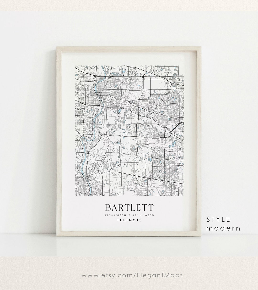 Bartlett Illinois Map, Bartlett IL Map, Bartlett City Print, Bartlett ...