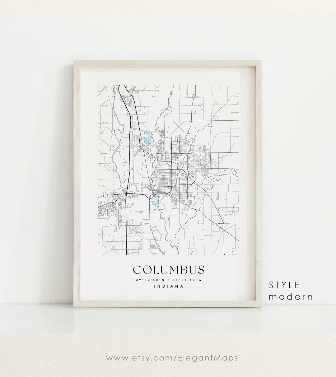 Columbus Indiana Map, Columbus IN Map, Columbus City Print, Columbus ...