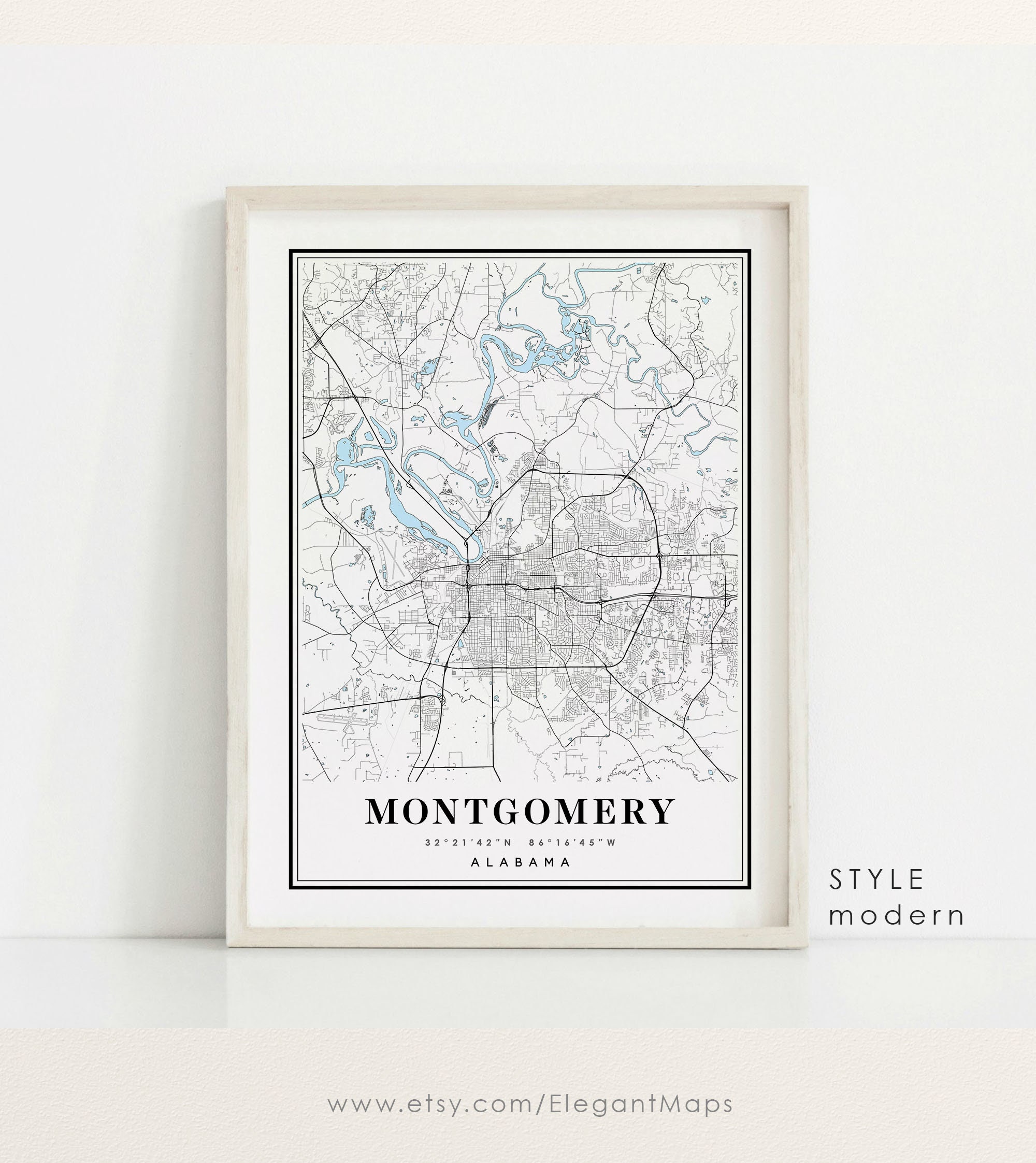 Montgomery Alabama Map Montgomery AL Map Montgomery City - Etsy