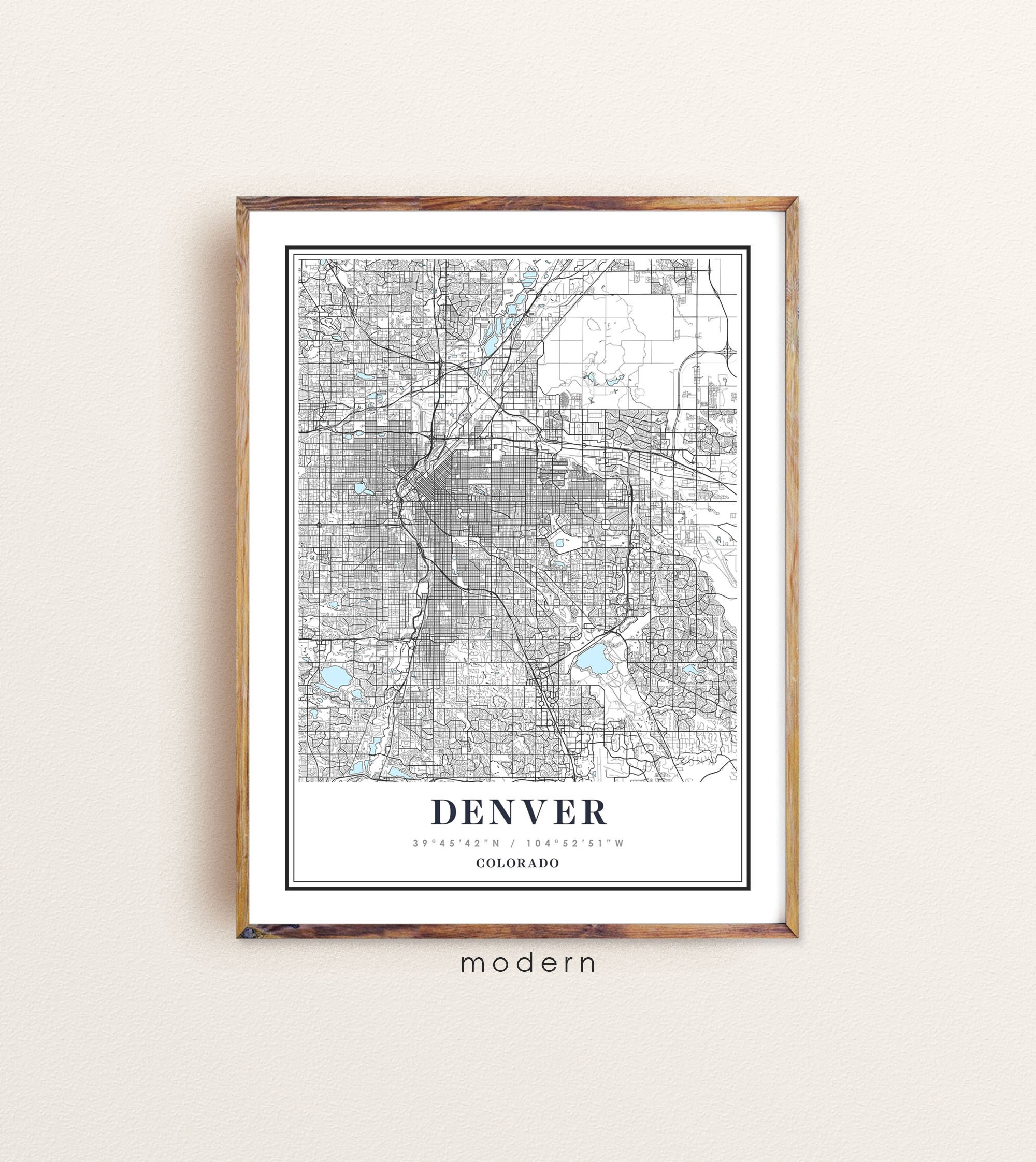 Denver Colorado map Denver CO map Denver city map Denver | Etsy