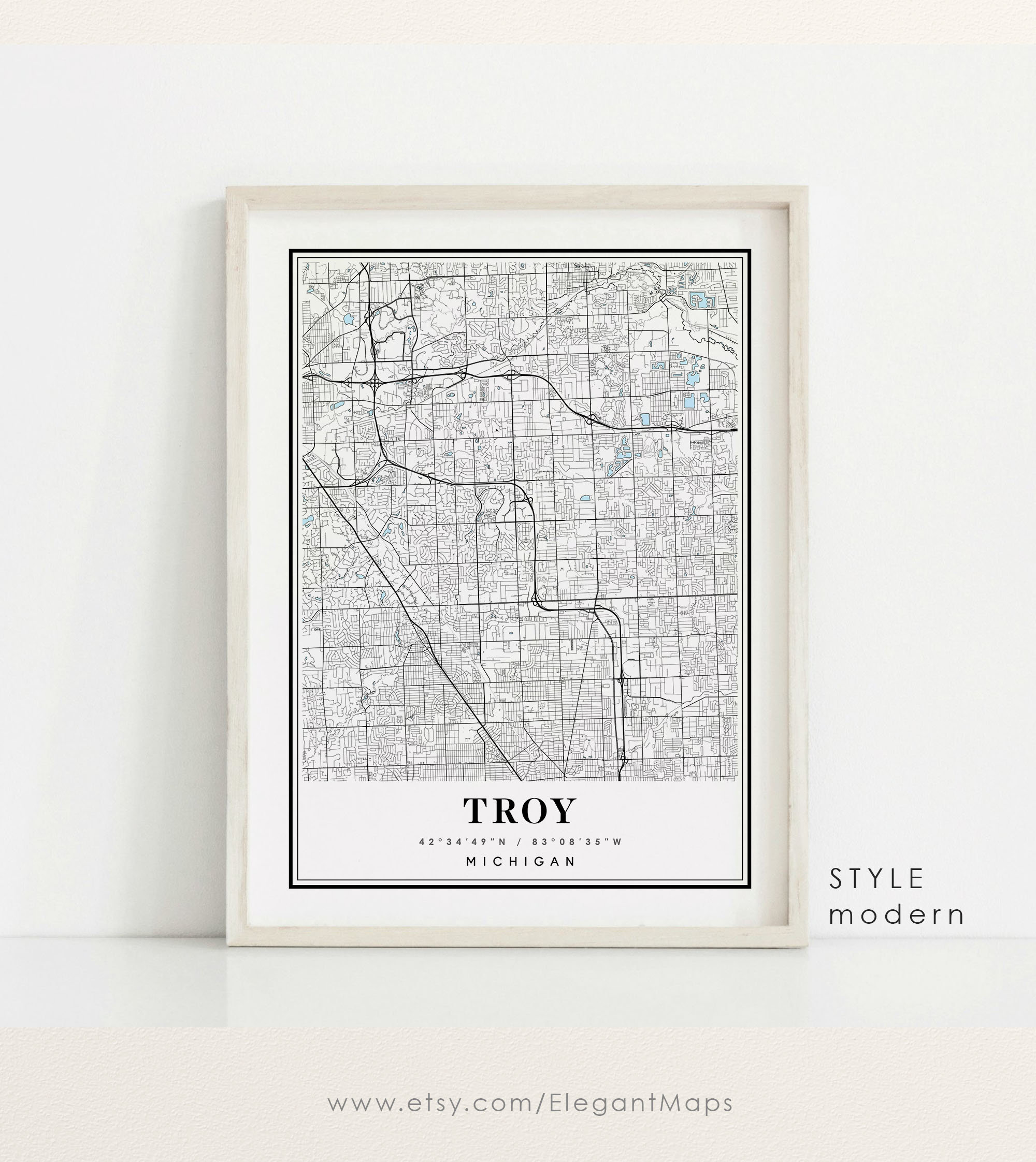 Troy Michigan Map Troy MI Map Troy City Map Troy Print | Etsy