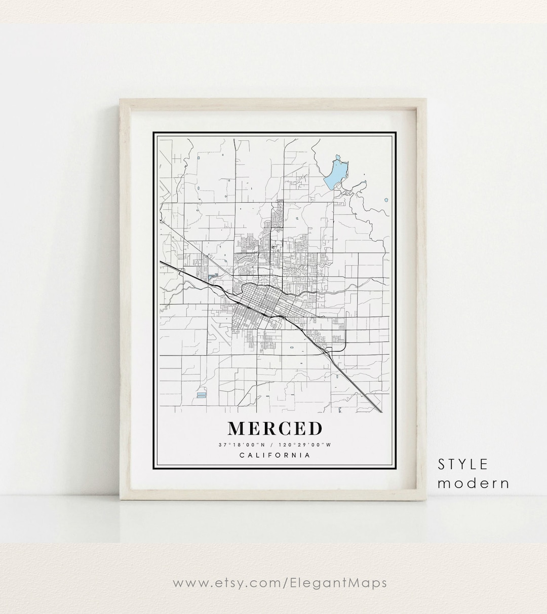 Mapa de Merced California mapa de Merced CA mapa de la - Etsy México