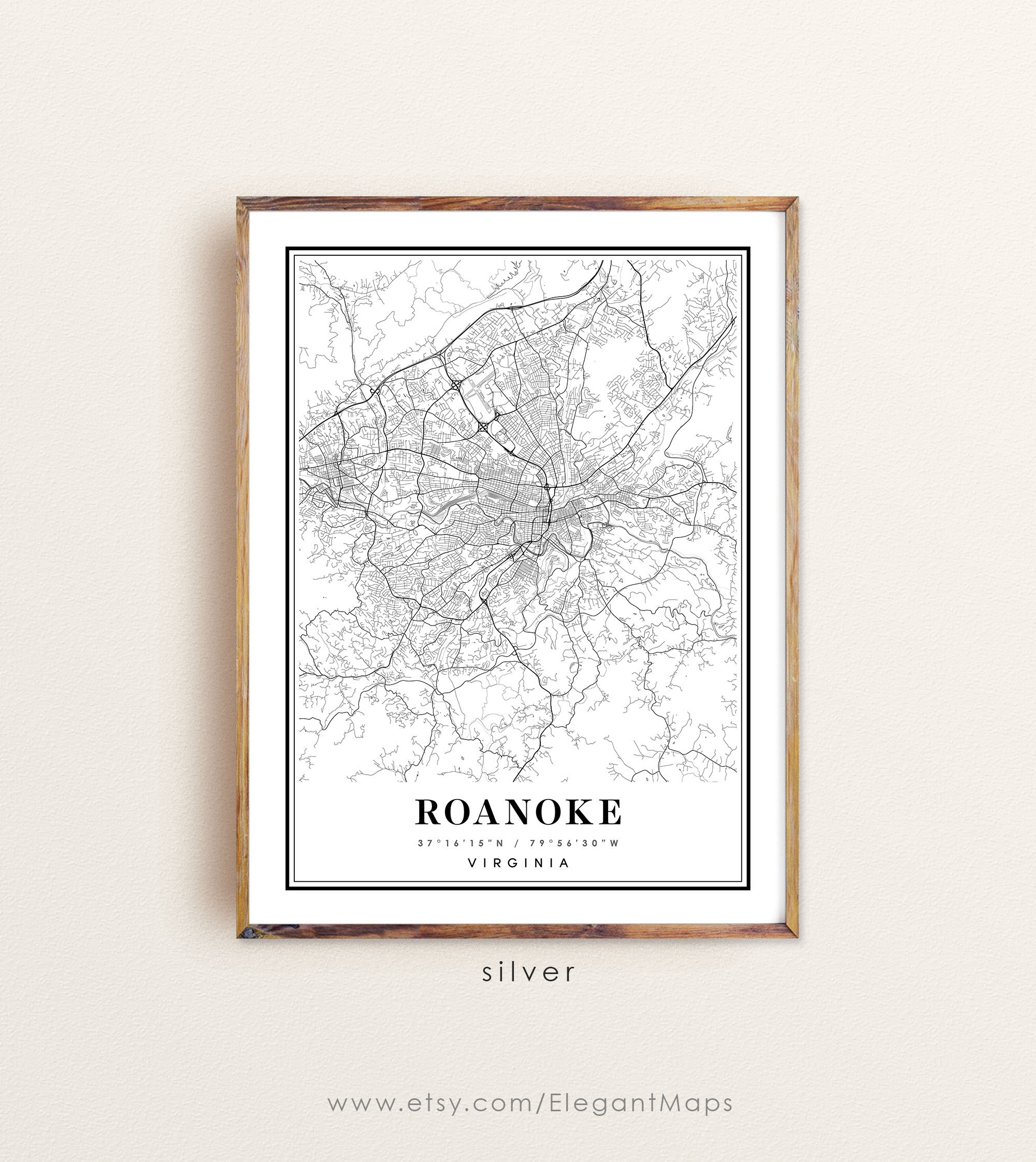 Roanoke Virginia Map Roanoke VA Map Roanoke City Map | Etsy