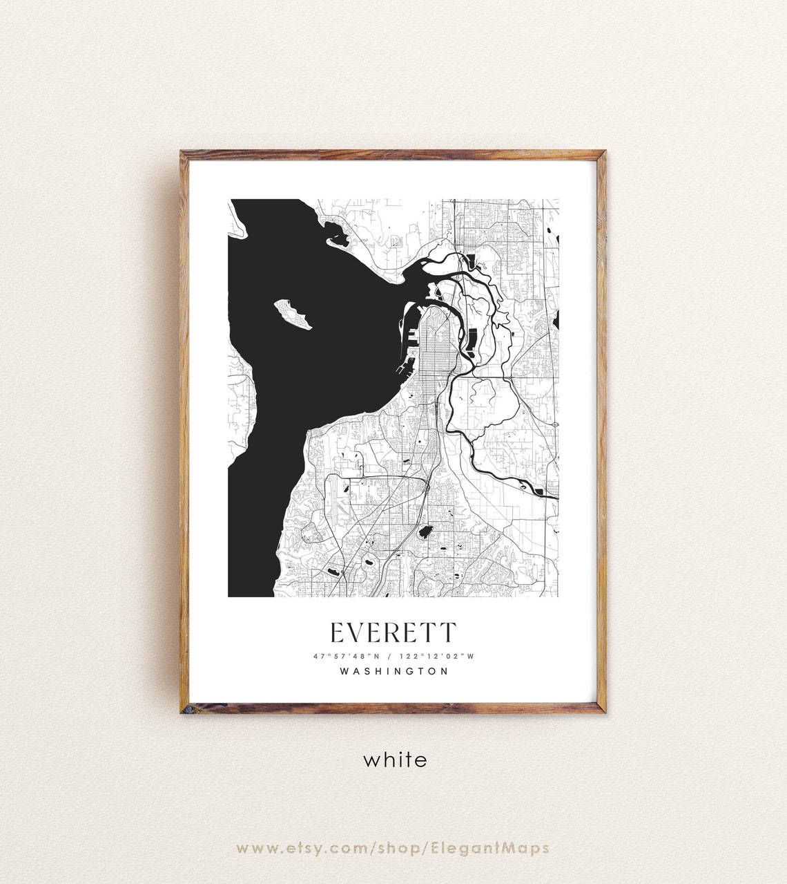 Everett Washington map Everett WA map Everett city print | Etsy