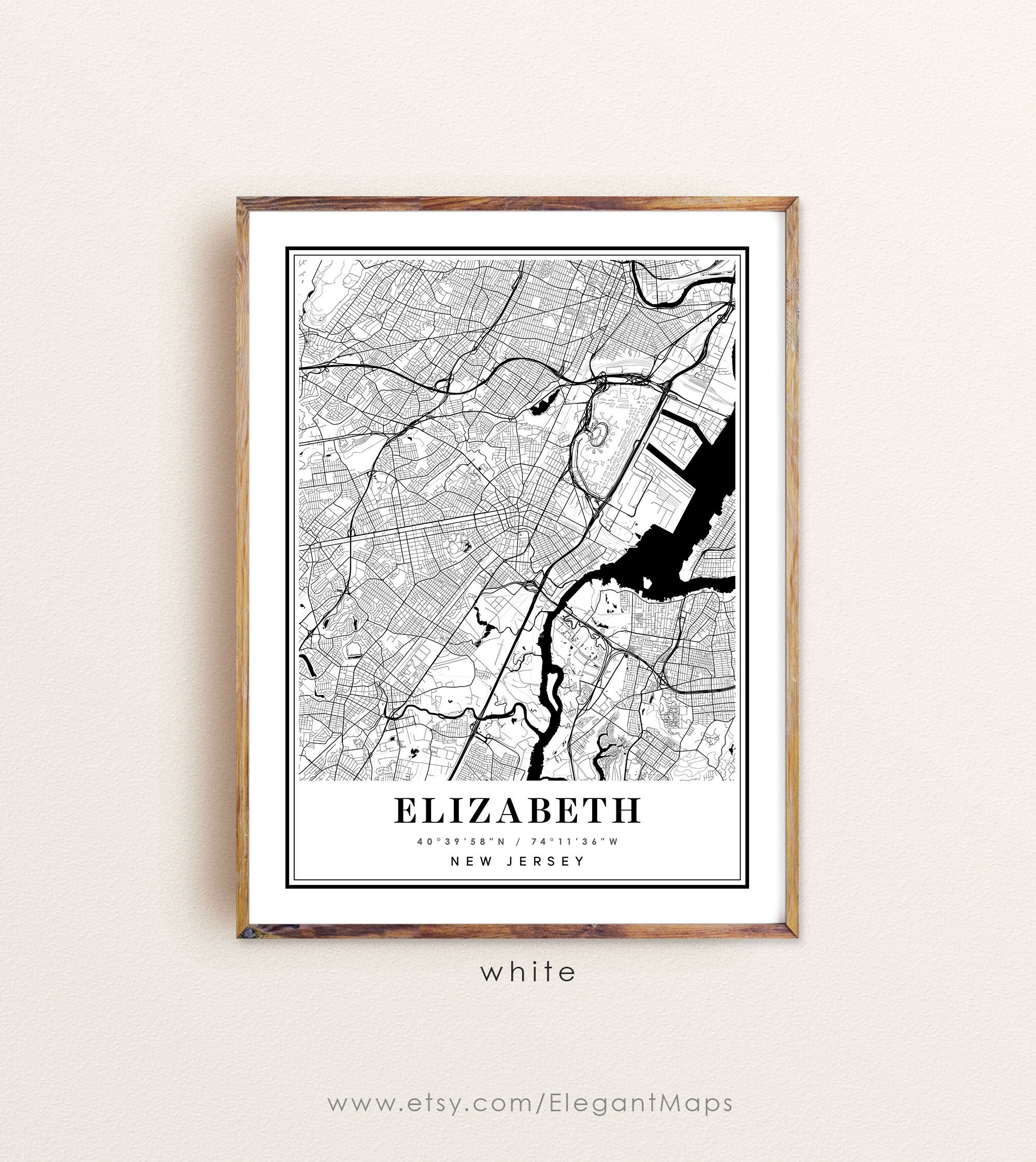 Elizabeth New Jersey Map Elizabeth NJ Map Elizabeth City | Etsy