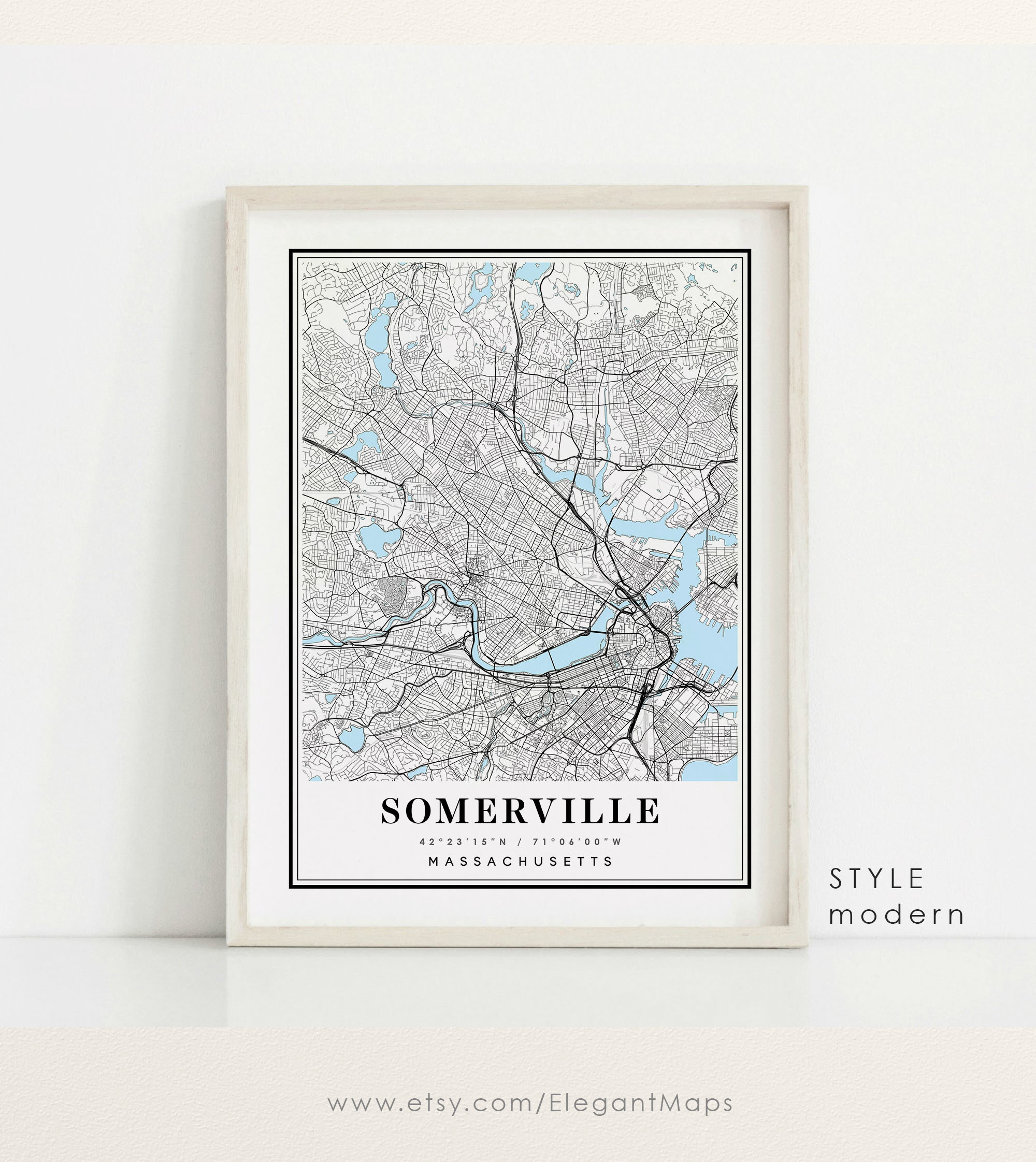 Somerville Massachusetts Map Somerville MA Map Somerville | Etsy