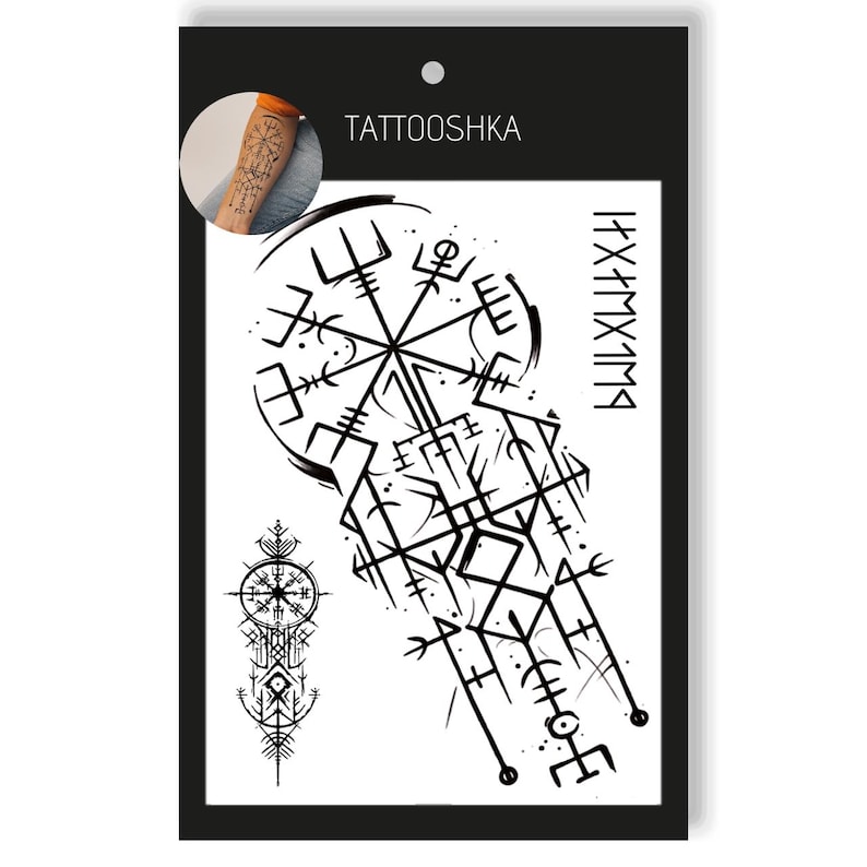 Nordic Rune Temporary Tattoo | Viking Symbol Fake Tattoo | Vegvisir and ...
