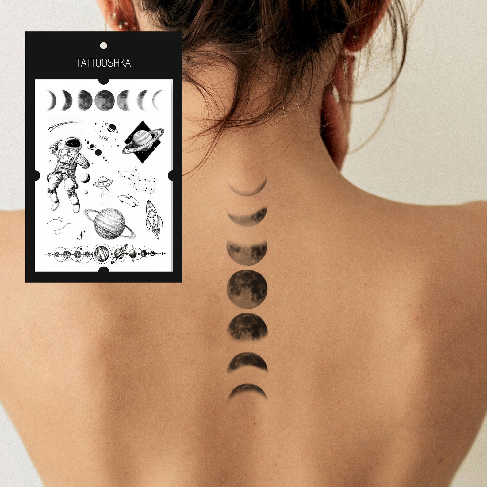 Temp Tattoo Moon and Planets Space Temporary Tattoo Women Temp Tattoo ...