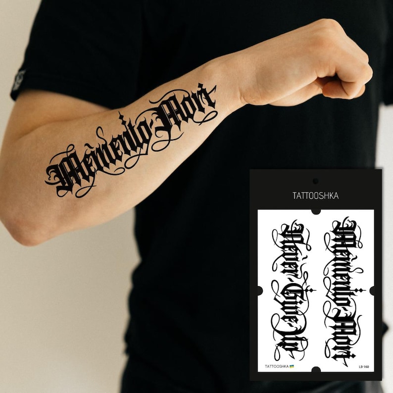 Memento Mori Tattoo | Gothic Lettering Temporary Tattoo | Calligraphy ...