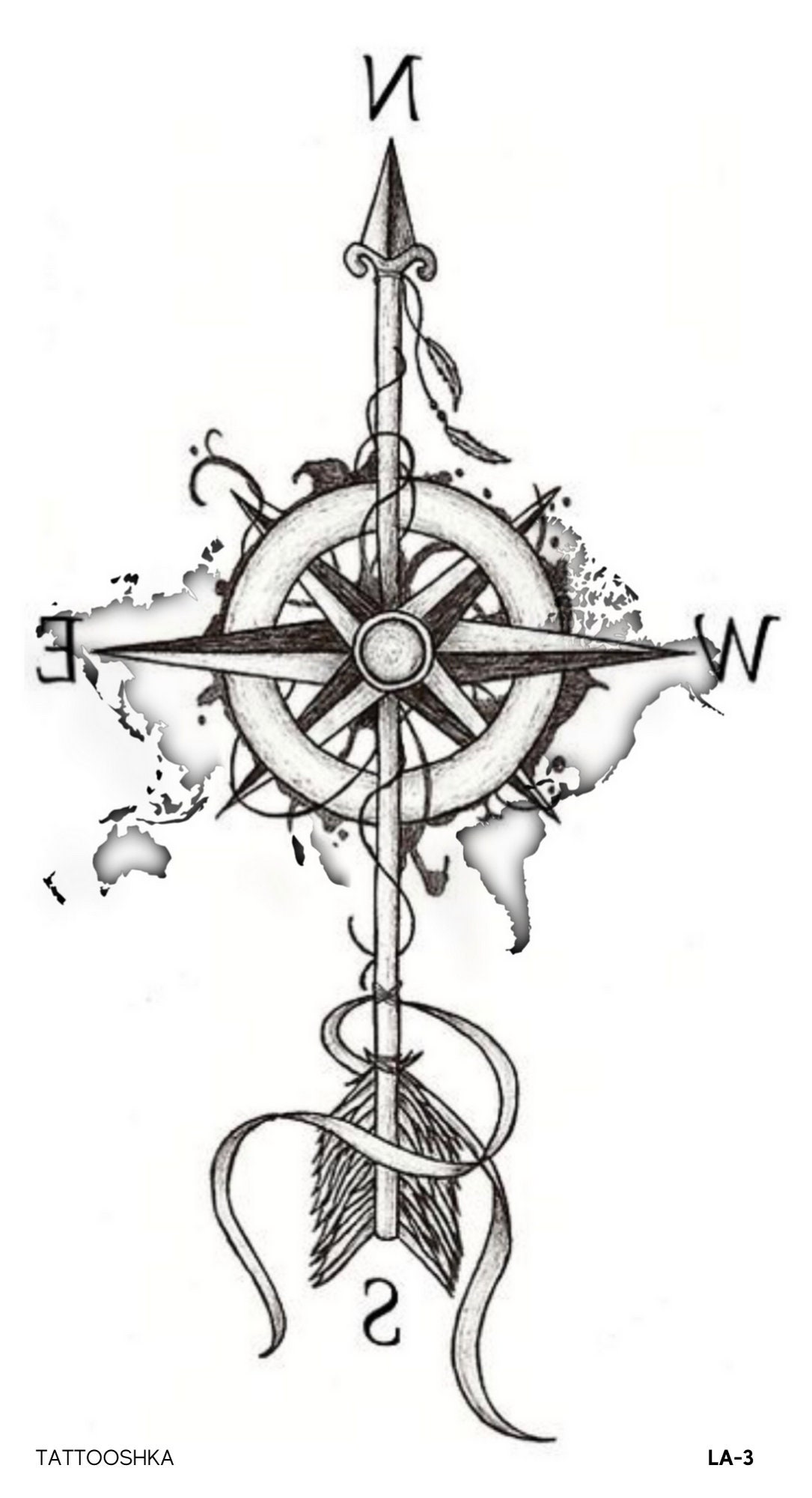Compass Fake Tattoo | World Map Tattoo | Hand Drawn Fine Line Tattoos ...
