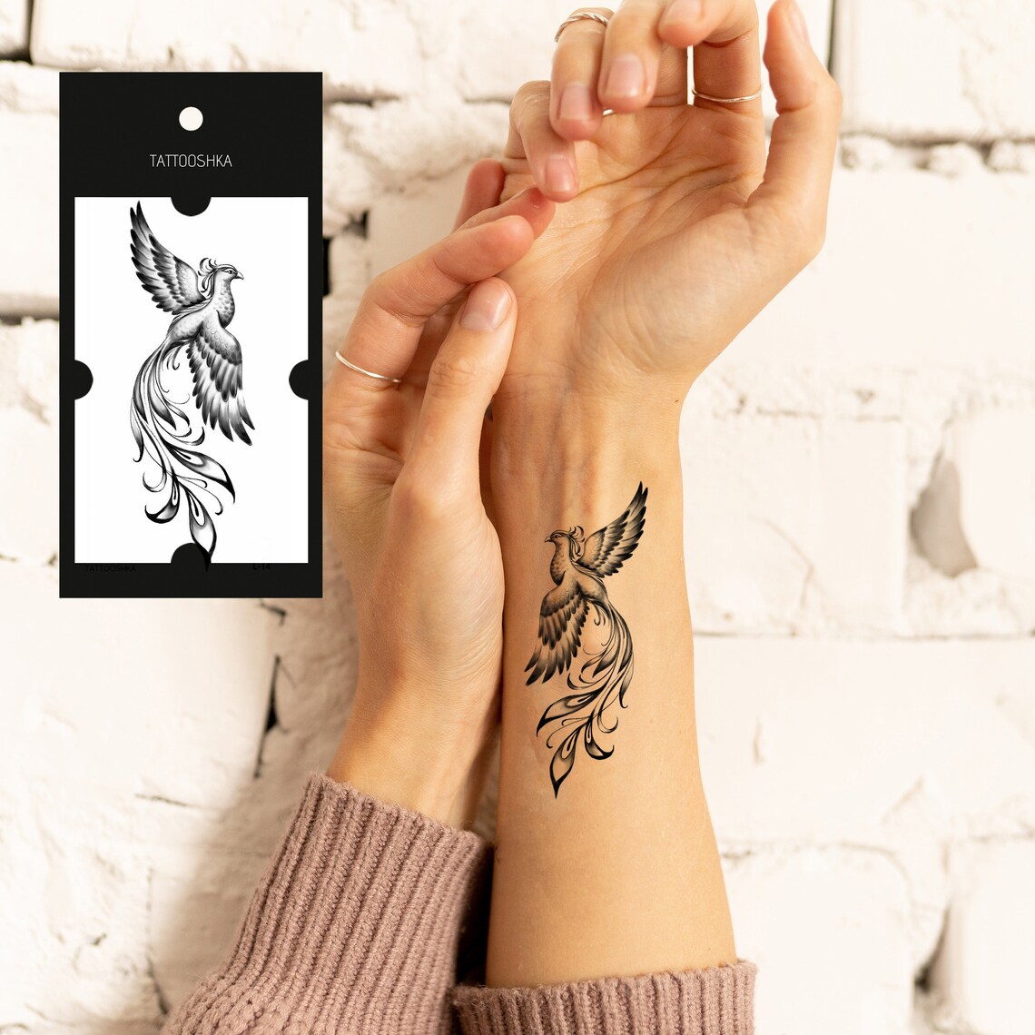 Small Fake Bird Tattoos Female Arm Fake Tattoo Firebird Tattoo Phoenix ...