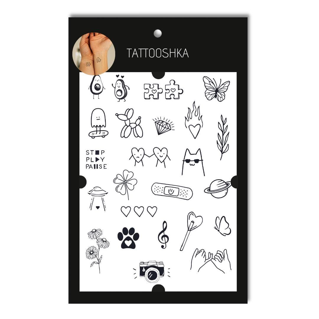 25 Mini Temporary Tattoos | Doodle Tattoo Set | Cute Minimalist Designs ...