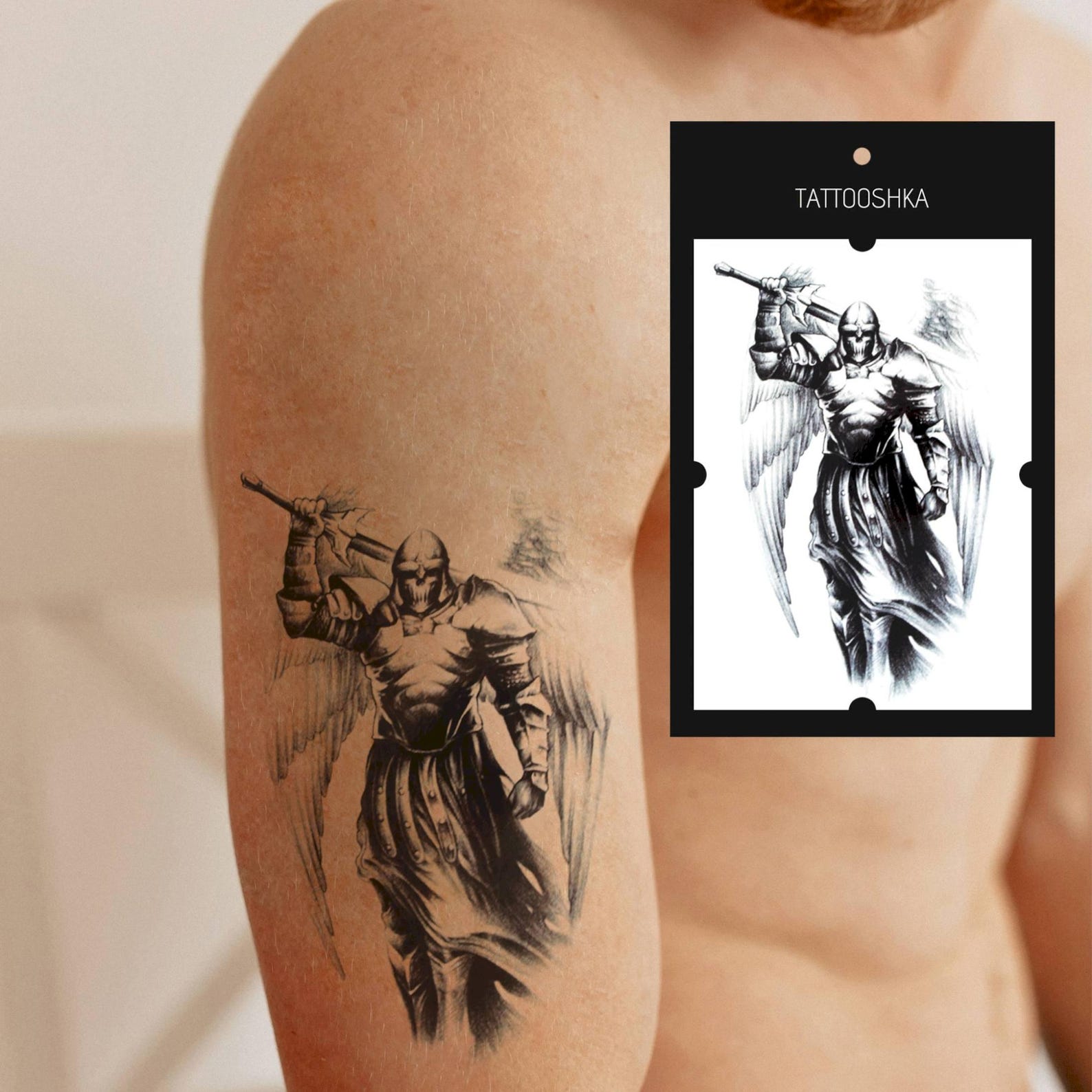 Archangel Warrior Temporary Tattoo | Guardian Angel Tattoo | Waterproof ...