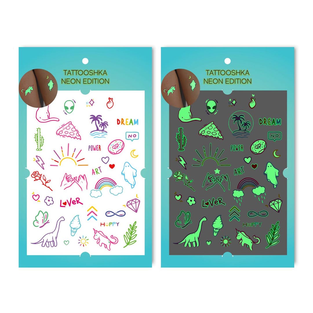 30 Neon Tattoo | Temporary Tattoo | UV Tattoo | Neon Makeup | Temporary ...