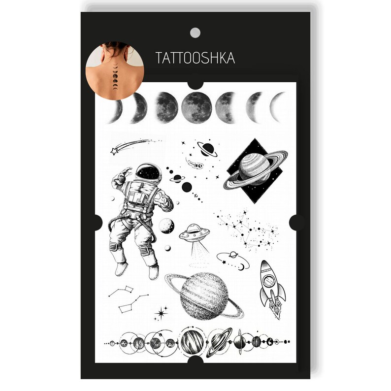 Temp Tattoo Moon and Planets Space Temporary Tattoo Women Temp Tattoo ...