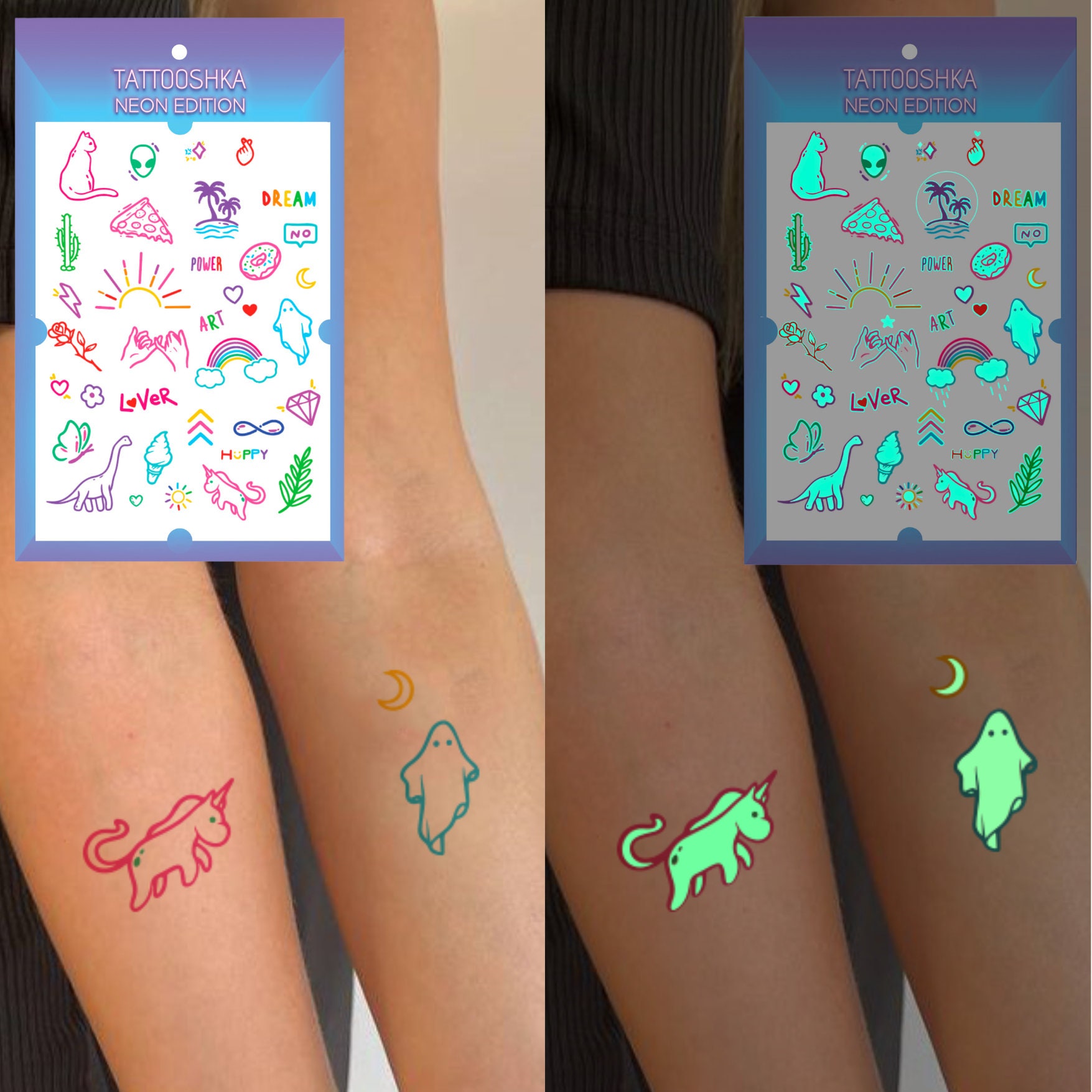 30 Neon Tattoo Temporary Tattoo UV Tattoo Neon Makeup - Etsy
