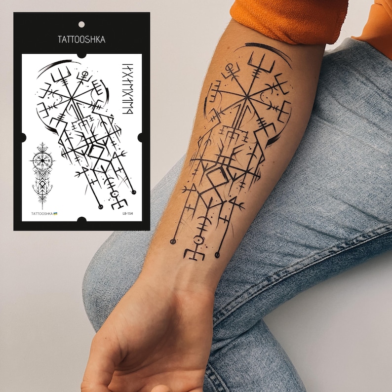 Nordic Rune Temporary Tattoo | Viking Symbol Fake Tattoo | Vegvisir and ...