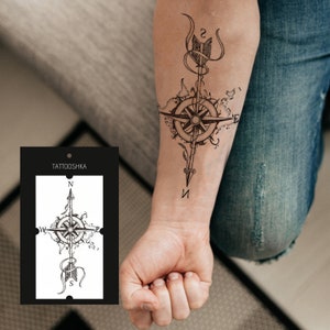 Compass Fake Tattoo World Map Tattoo Hand Drawn Fine Line - Etsy