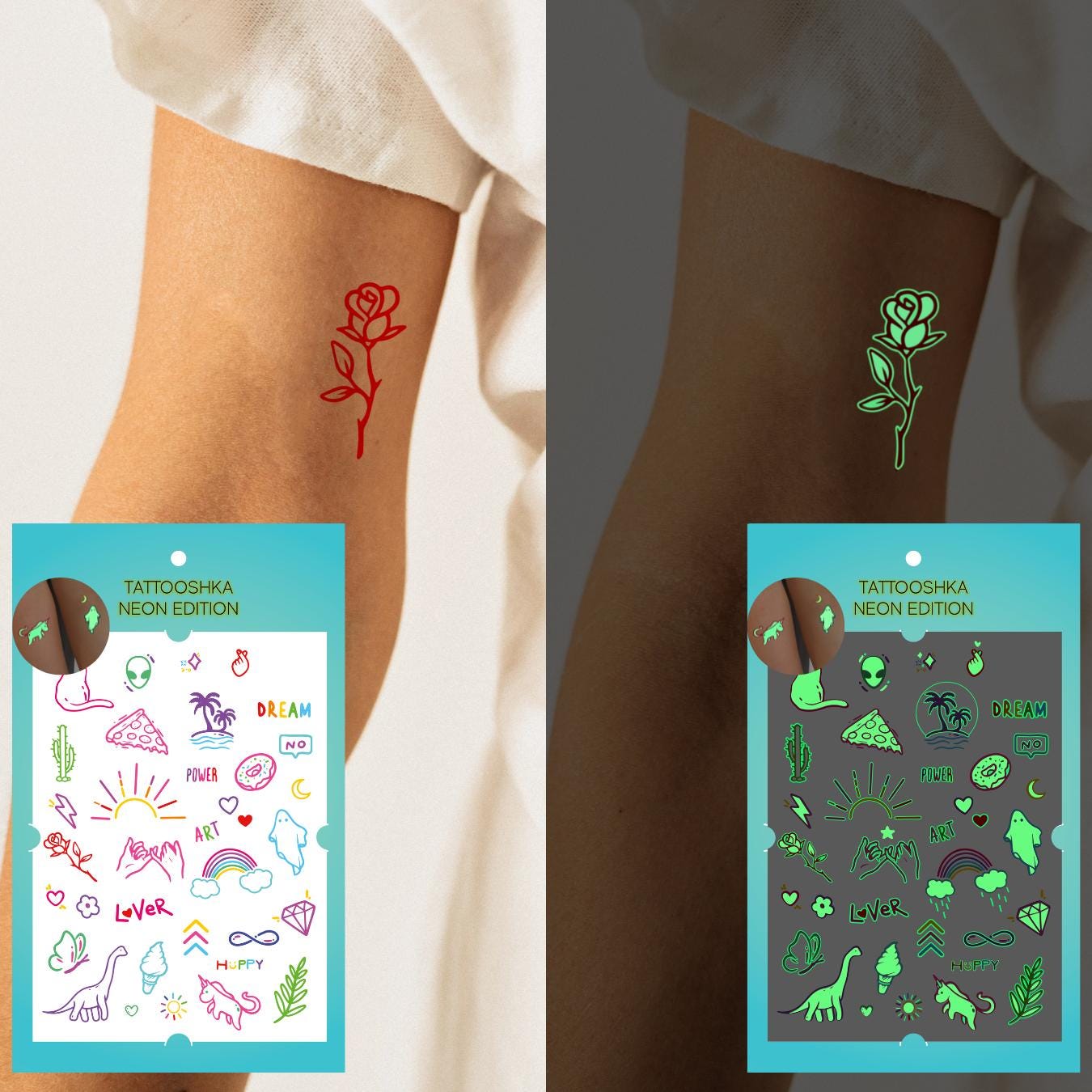 30 Neon Tattoo | Temporary Tattoo | UV Tattoo | Neon Makeup | Temporary ...