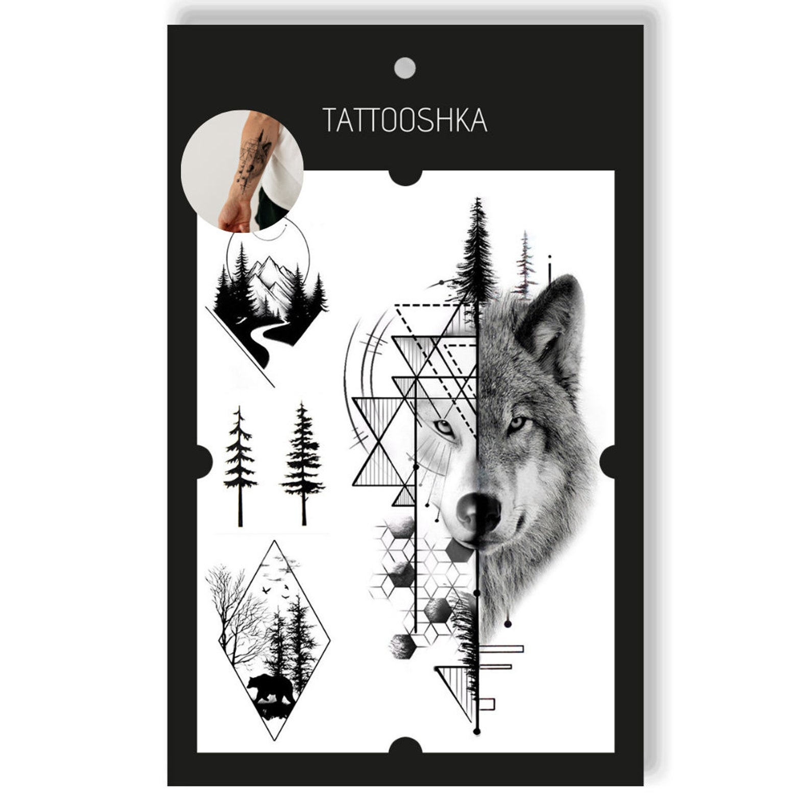 Temporary Tattoo Wrist | Temporary Tattoo Wolf and Forest | Tattoo ...