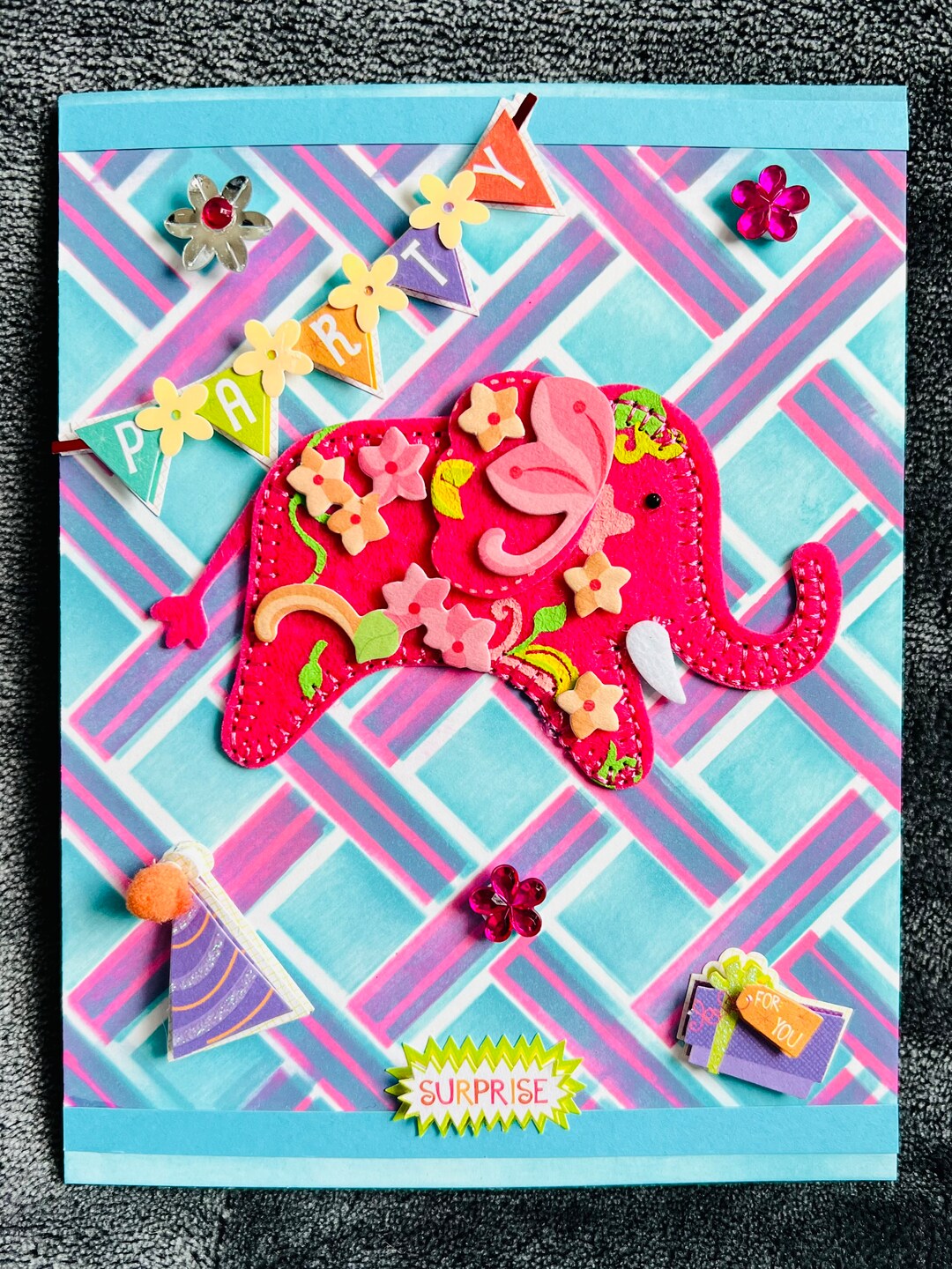 Pink Felt Elephant Birthday Card - Etsy