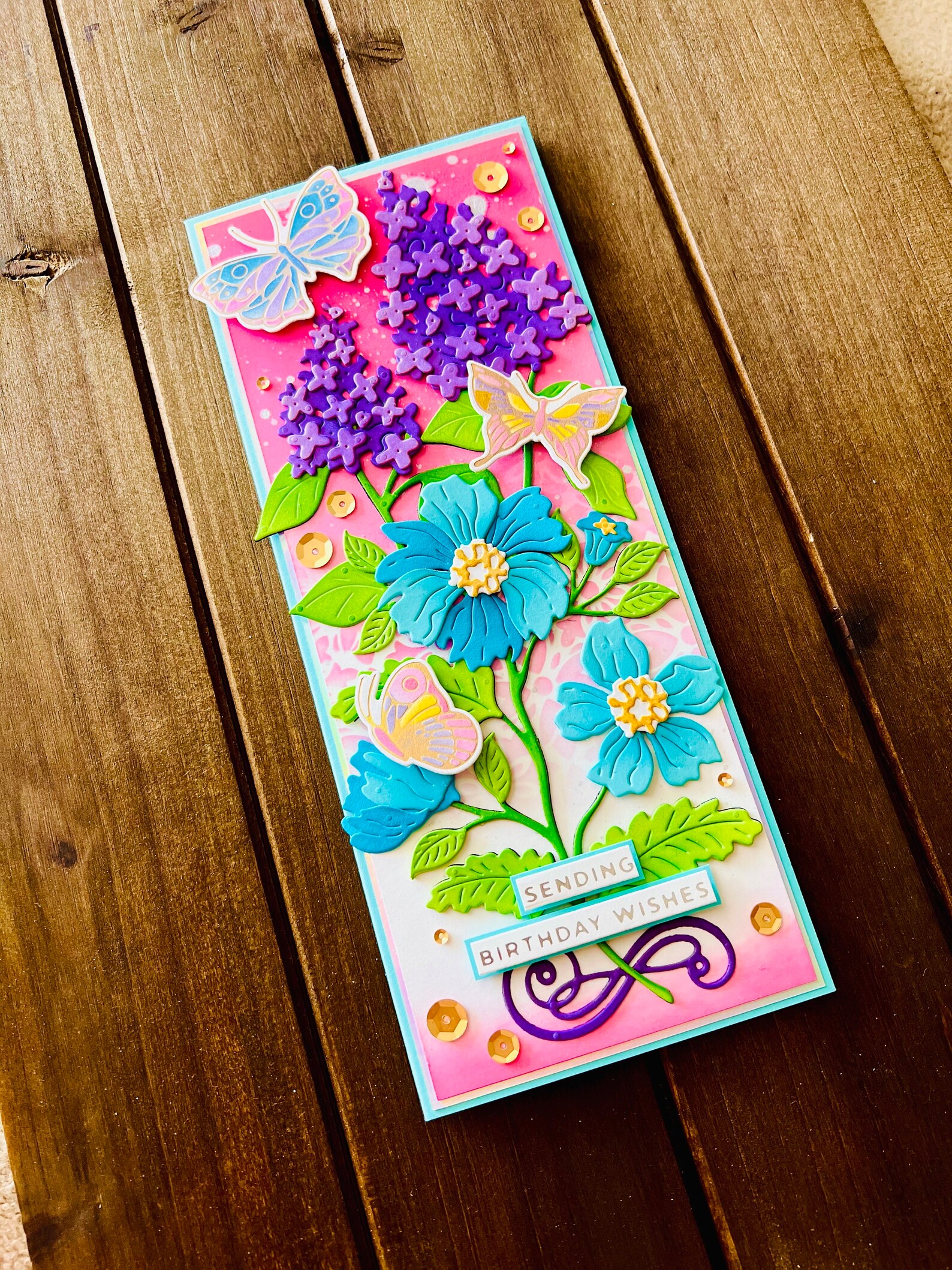 Slimline Lavender and Blue Floral Birthday Card Elegant and Beautiful ...