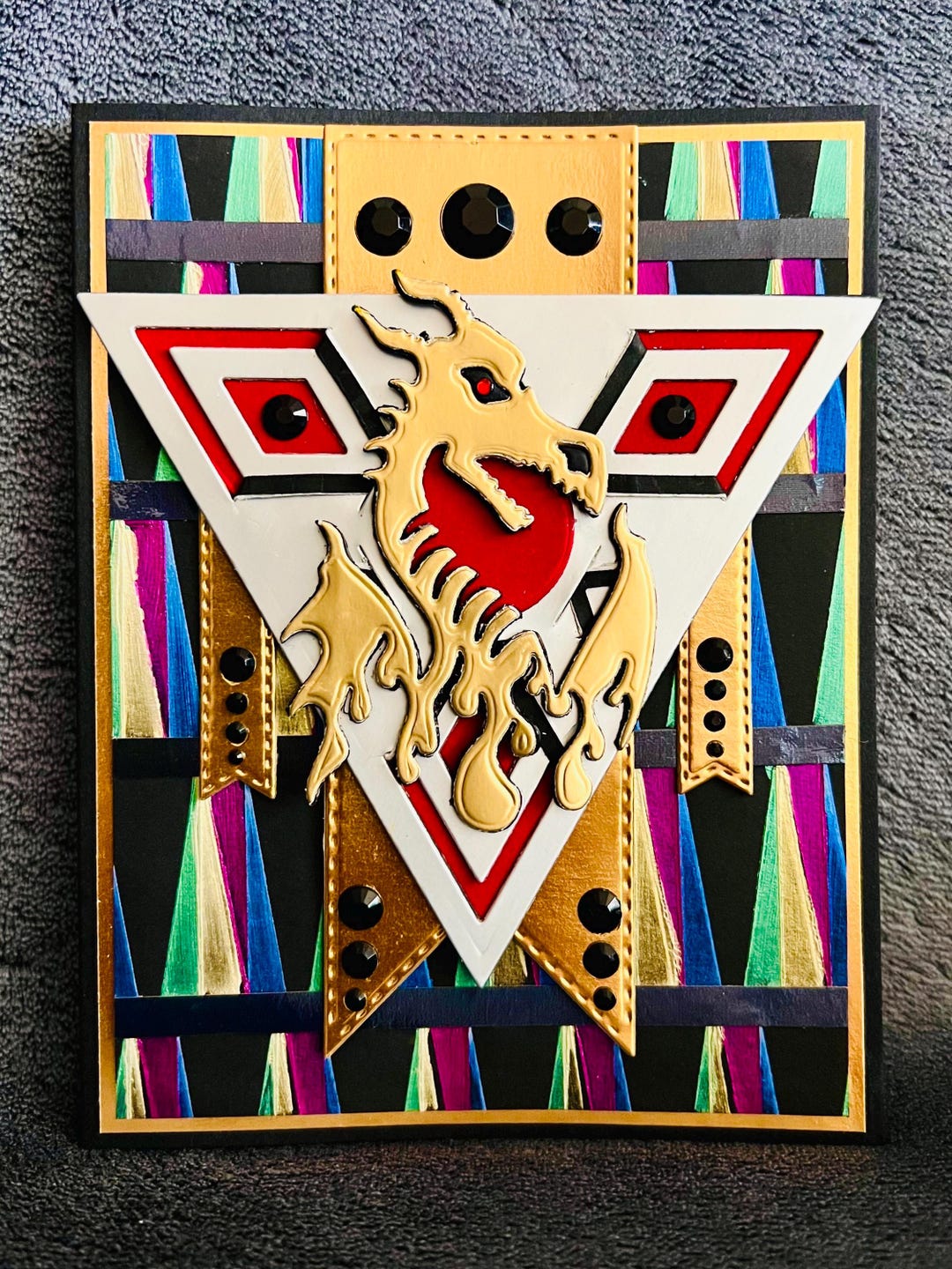 Gold Dragon Triangular Emblem With Gold Banners Blank Card - Etsy