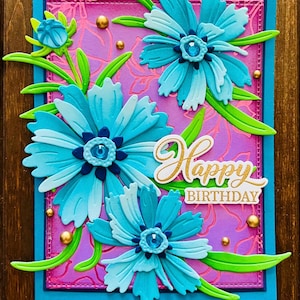 Blue Coreopsis Flower Bundle Happy Birthday Card - Etsy