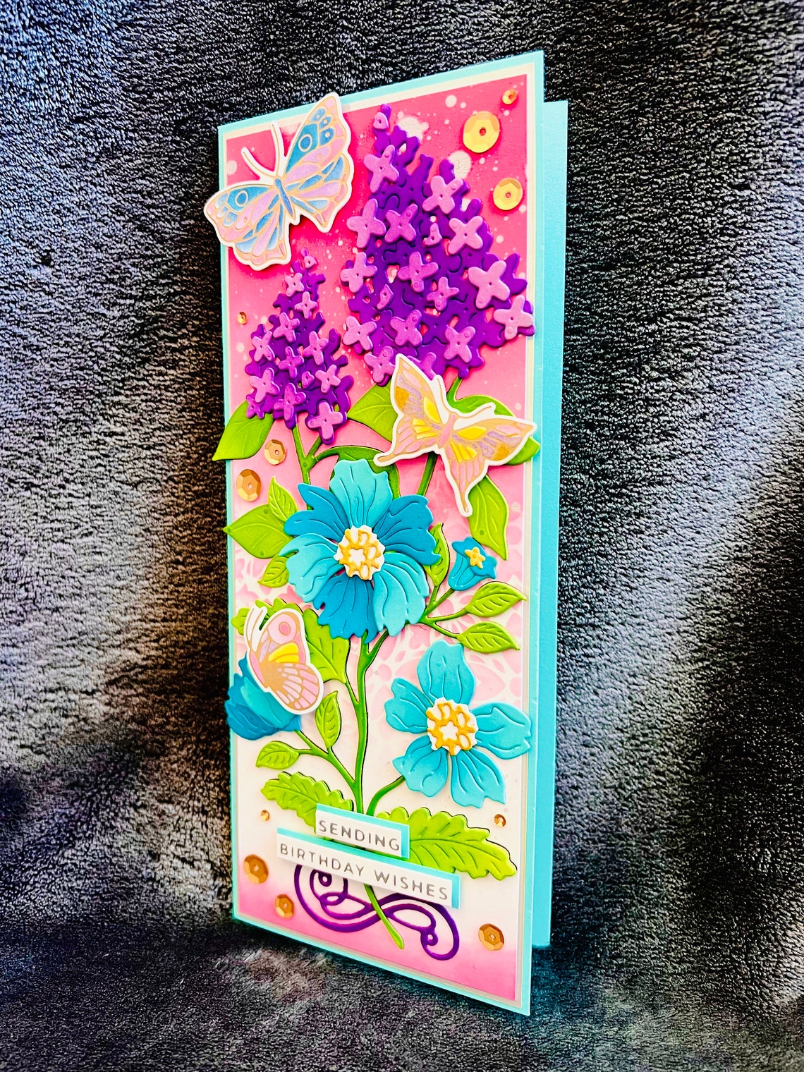 Slimline Lavender and Blue Floral Birthday Card Elegant and Beautiful ...