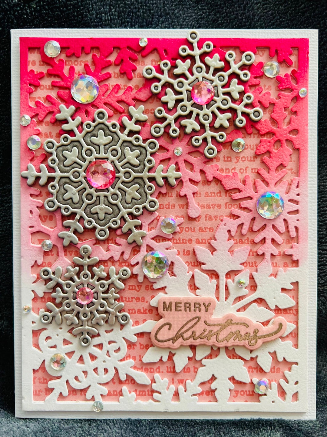 Pink and Silver Snowflake Handmade Christmas Card, Elegant Holiday ...