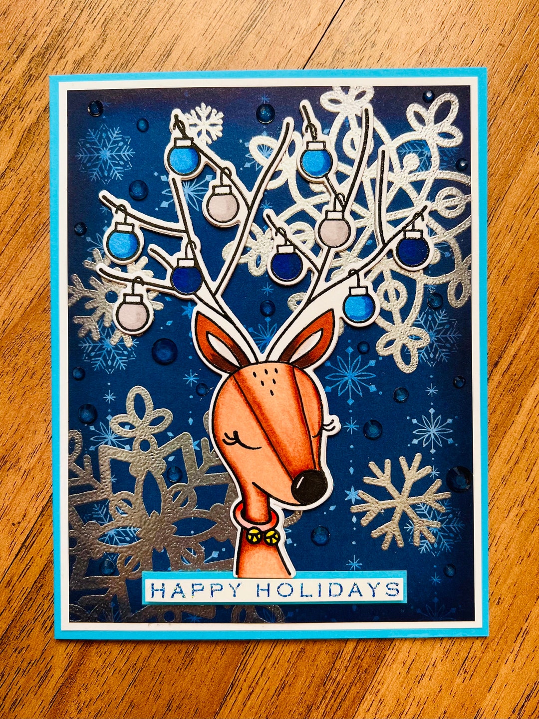 Reindeer Ornament Antlers Christmas Card - Etsy