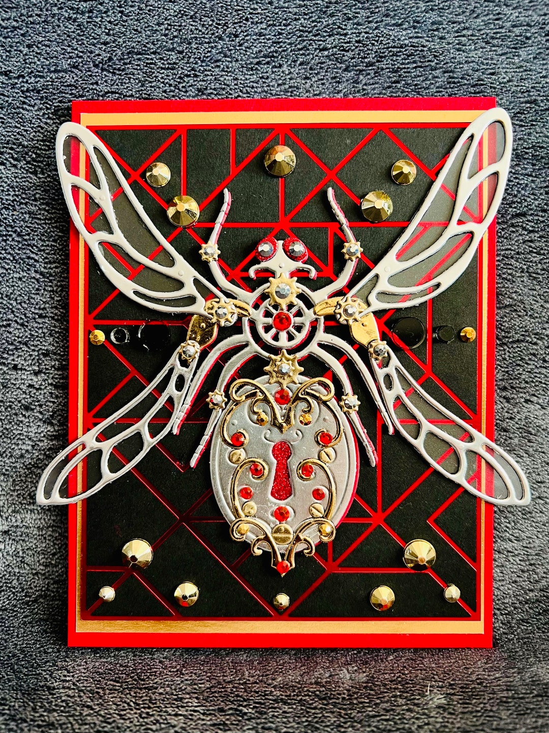 Steampunk Mechanical Insect With Gem Accents Blank Card Intricate and ...