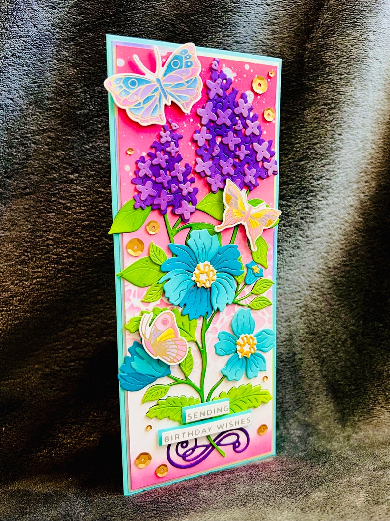 Slimline Lavender and Blue Floral Birthday Card Elegant and Beautiful ...