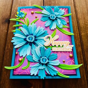 Blue Coreopsis Flower Bundle Happy Birthday Card - Etsy