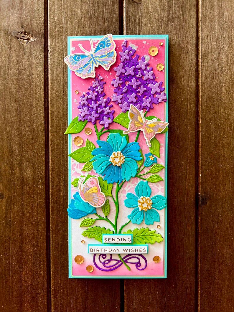 Slimline Lavender and Blue Floral Birthday Card Elegant and Beautiful ...