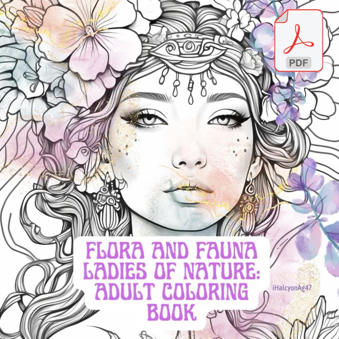 Ladies of Nature: Flora and Fauna Adult 20-page Coloring Book - A ...