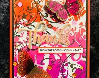 Thank You Flower and Butterfly Blank Letterpress Card - Etsy