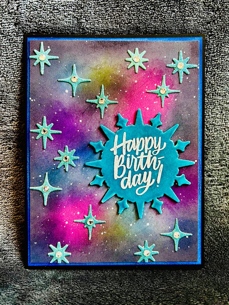 Colorful Starry Night Birthday Card, Vibrant Celestial Design, Perfect ...