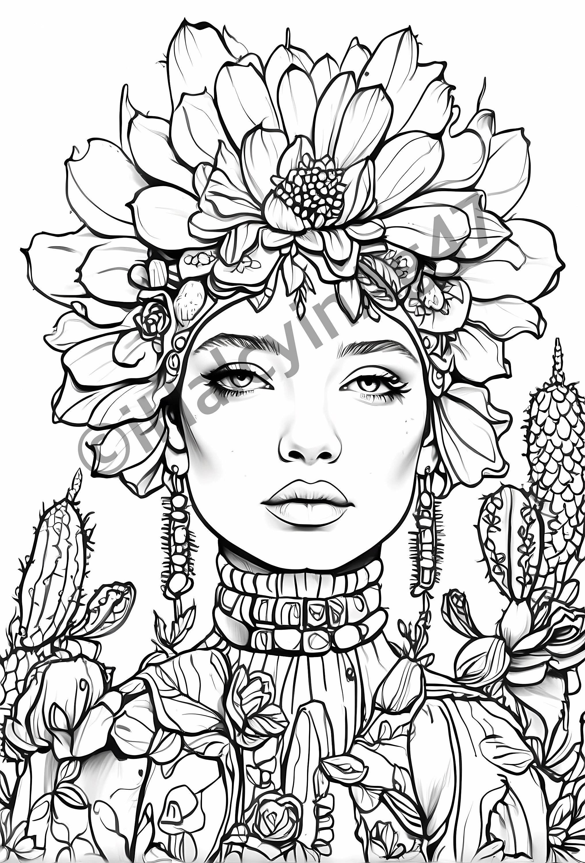 Ladies of Nature: Flora and Fauna Adult 20-page Coloring Book A Serene ...