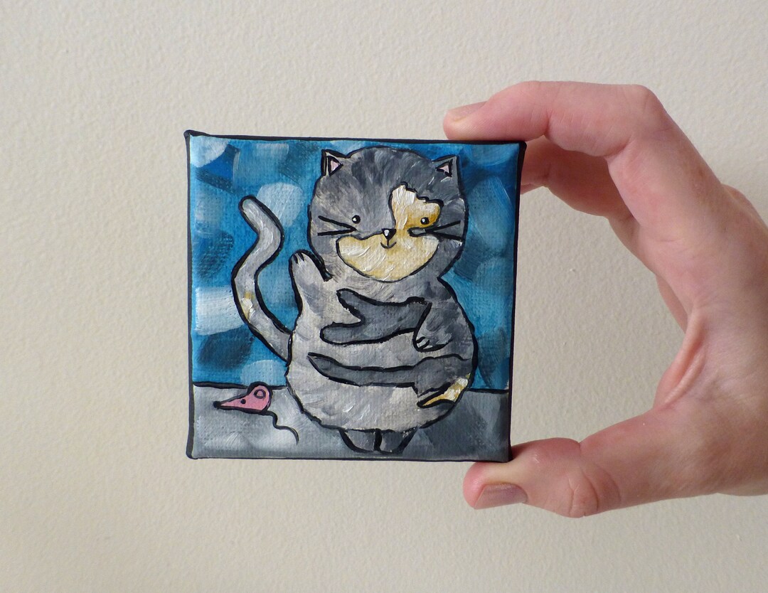 Cute Oil Painting/ Cat Mini Painting/ Handmade/ Fridge Magnet/ Cartoon ...